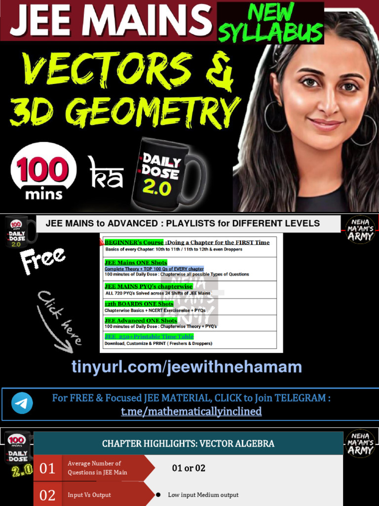 2 0 JEE MAIN Vectors & 3D Geometry Reduced Syllabus | PDF | Euclidean Vector | Euclidean Geometry