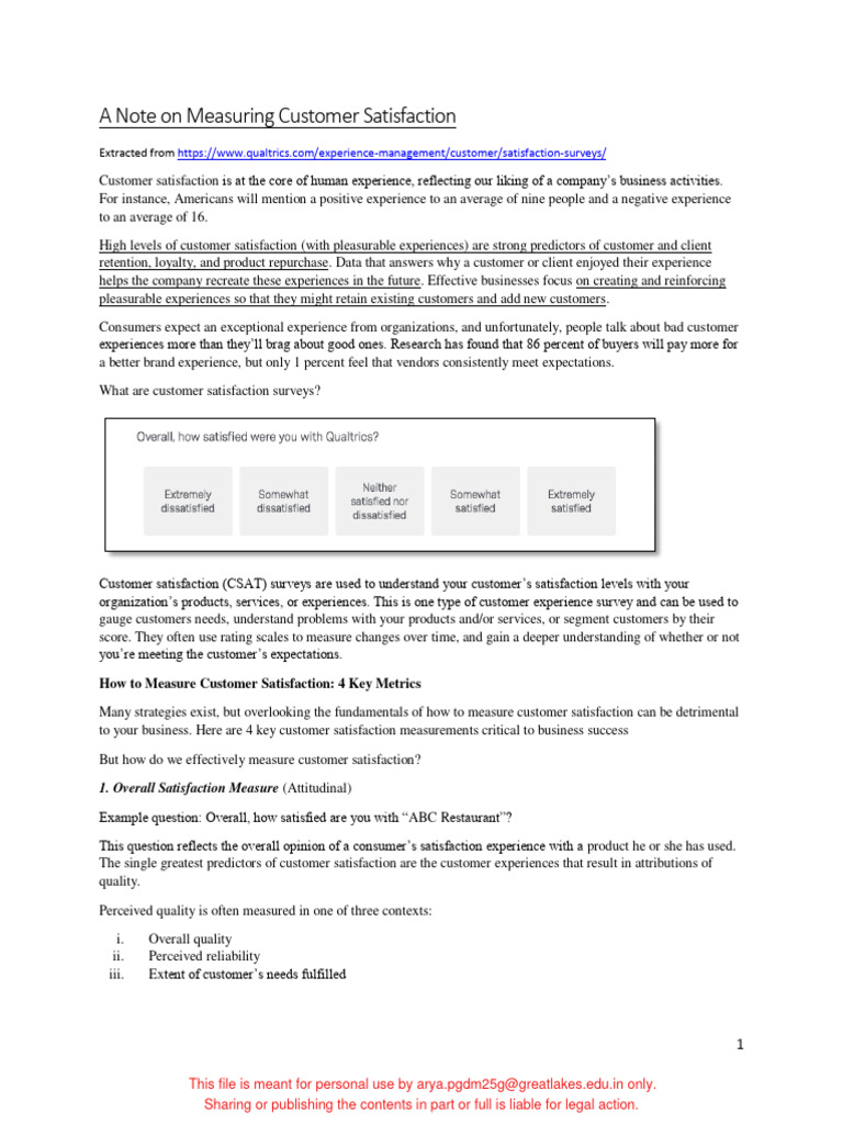 S - 1 - 2 - A Note On Customer Satisfaction | PDF | Customer ...