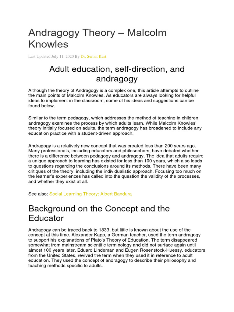 Andragogy Theory | PDF | Adult Education | Learning