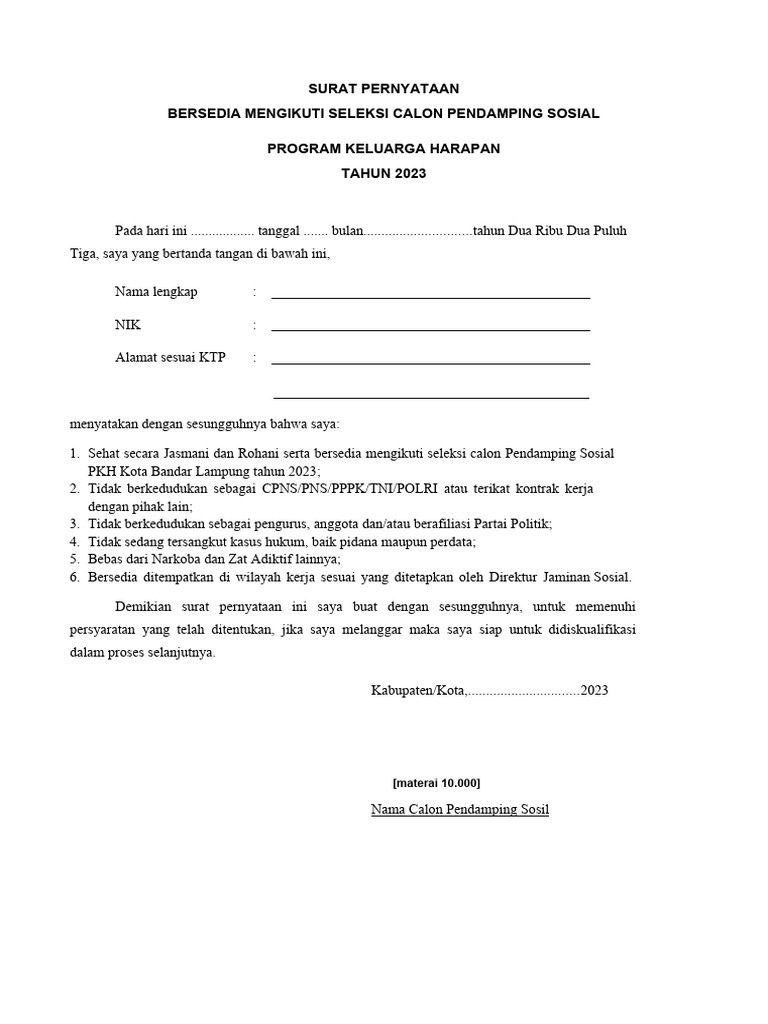 SURAT PERNYATAAN PKH | PDF