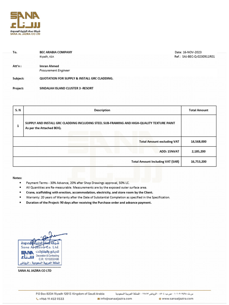 SAJ-BEC-Q-0230911R01 - GRC Work | PDF | Building Engineering | Materials