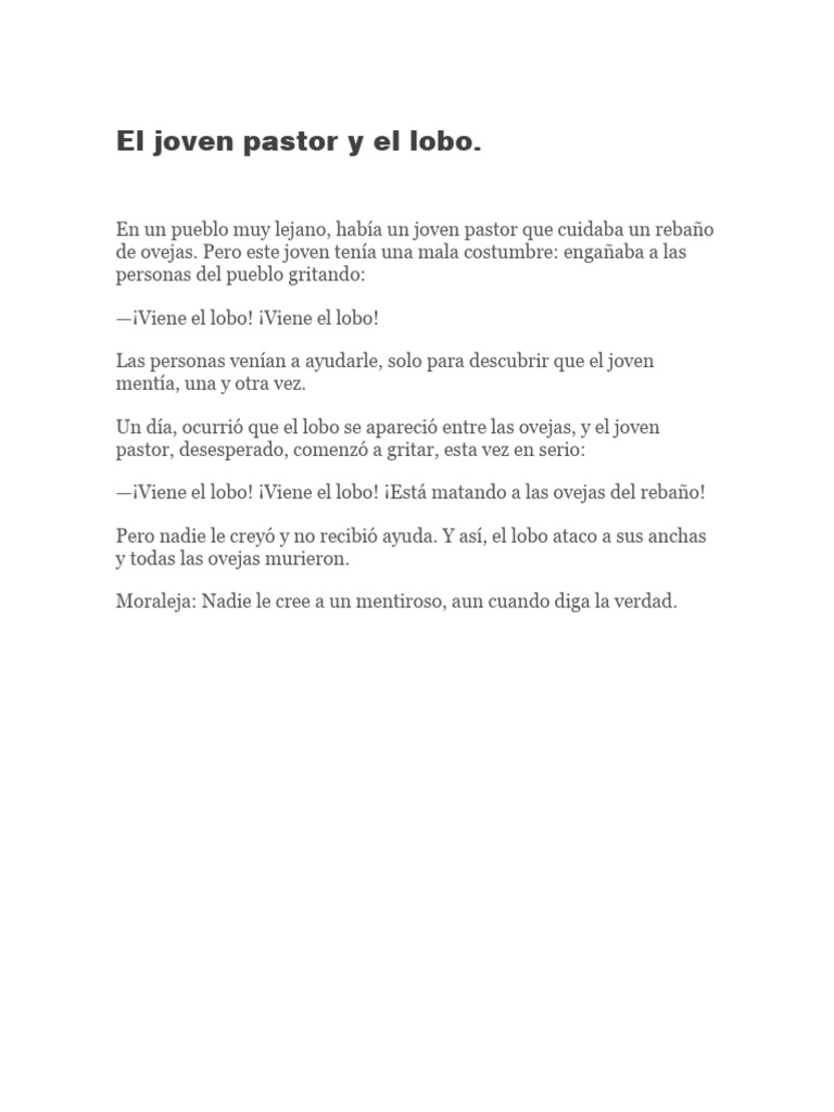 El Joven Pastor y El Lobo | PDF