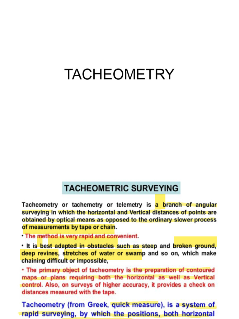 Tacheometry and Topographic Survey | PDF
