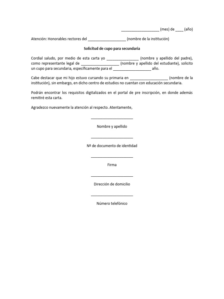 Solicitud de Cupo para Secundaria | PDF