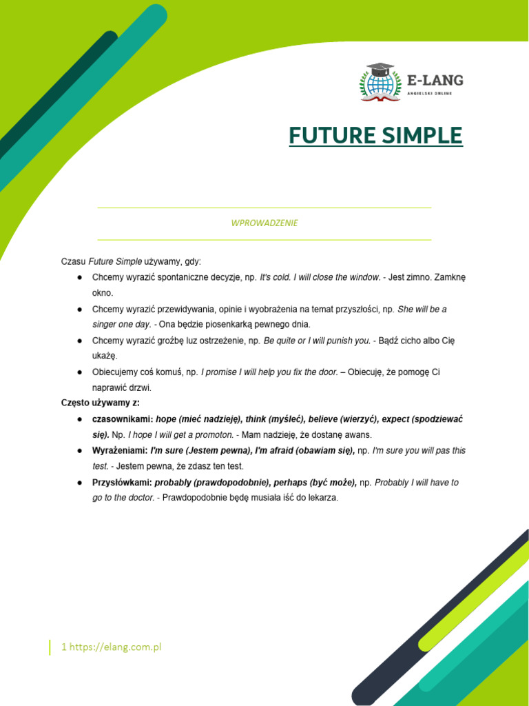 Future Simple Budowa | PDF