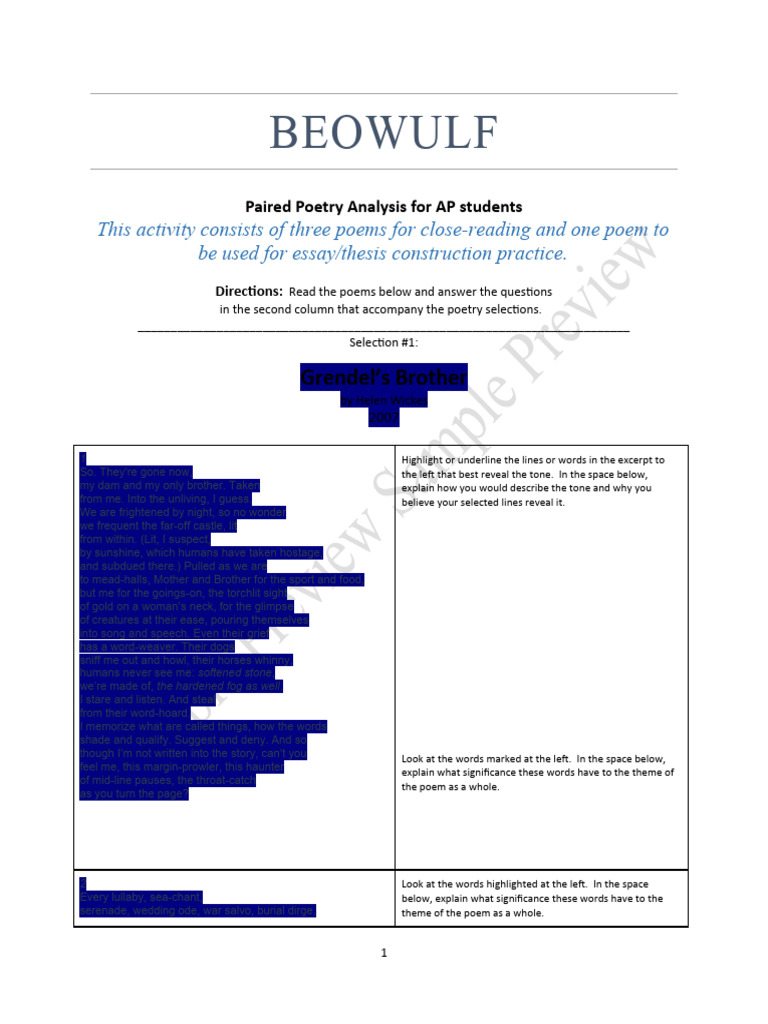 Beowulf Paired Poetrysample | PDF