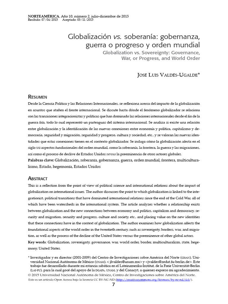 Lectura 4 Globalizacion Vs Soberania Gobernanza Guerra o Progreso y Orden Mundial - Removed ...