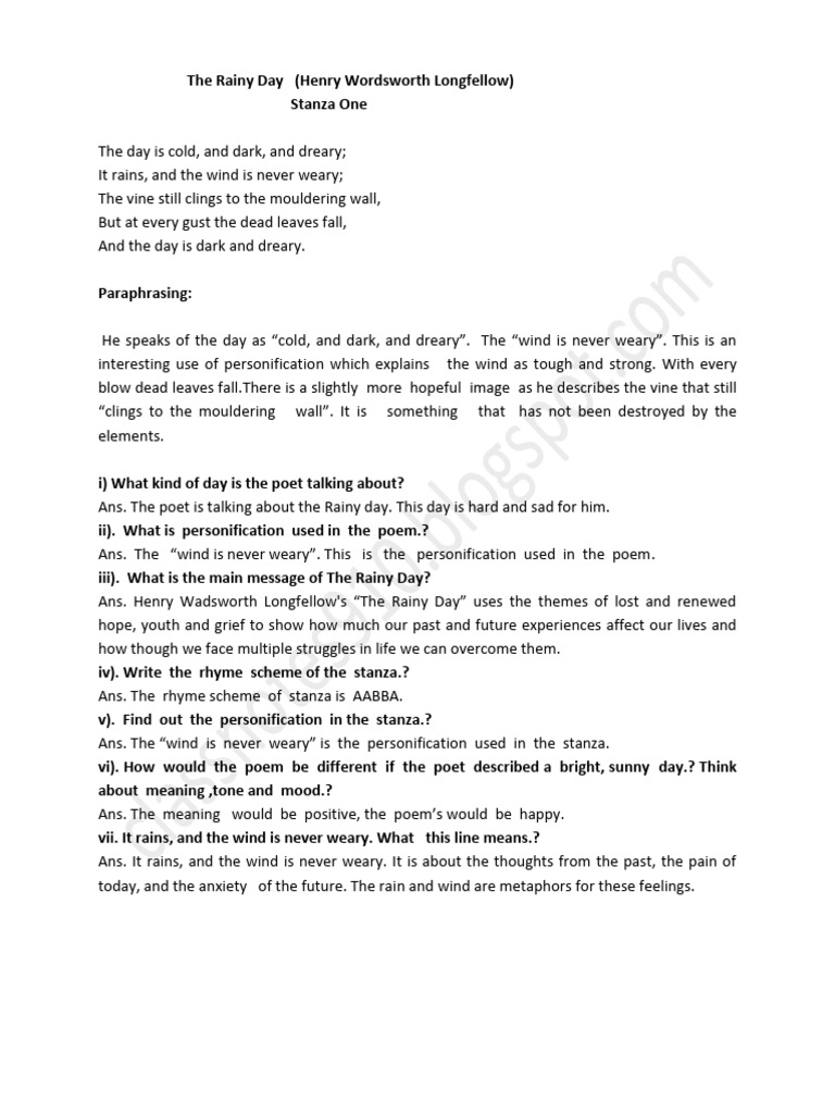 The Rainy Day | PDF | Poetry | Thought