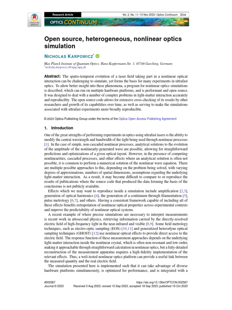 Open Source, Heterogeneous, Nonlinear Optics | PDF | Nonlinear Optics | Ultrashort Pulse
