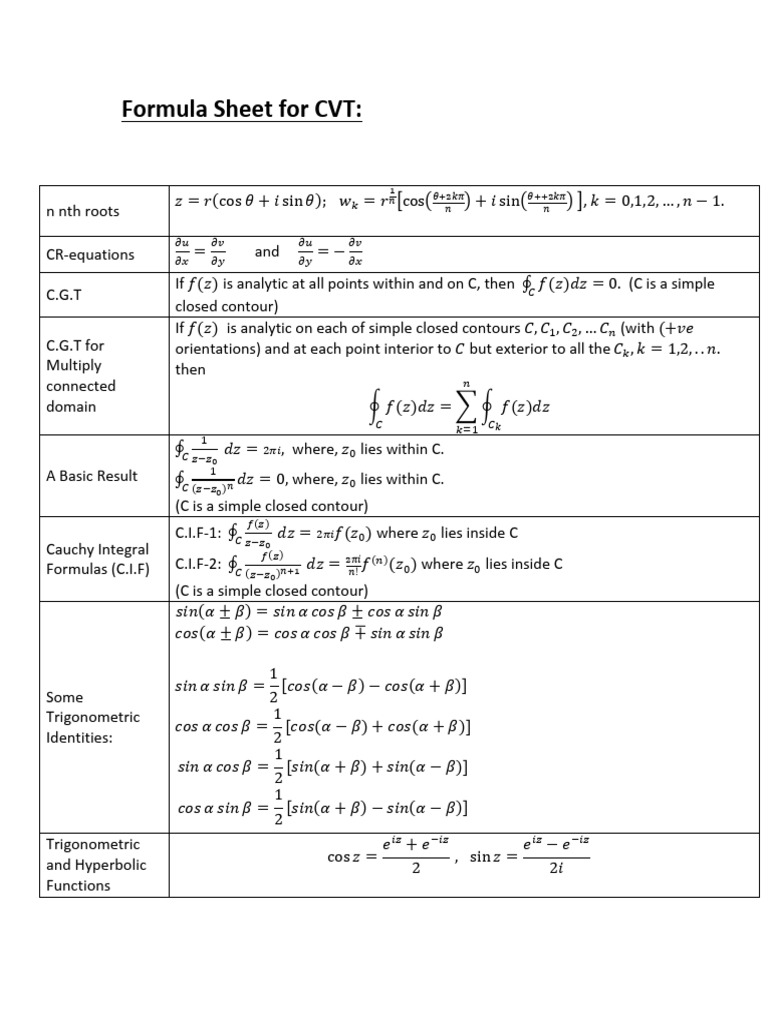 Formula Sheet For ESE in CVT Fall 2022 Semester Updated On 1-1-2023 ...
