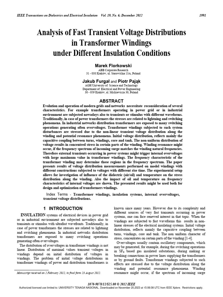 Analysis Of Fast Transient Voltage Distributions In Transformer Windings Under Different