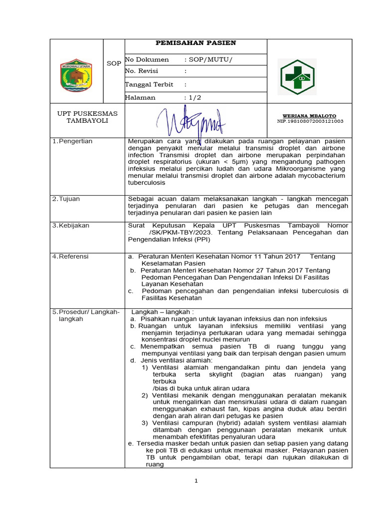 Sop Pemisahan Pasien | PDF