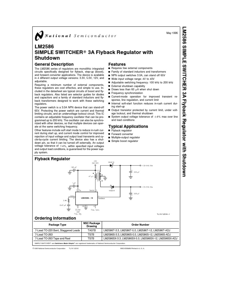 LM2586 Simple Switcher 3A Flyback Regulator With Shutdown: General ...