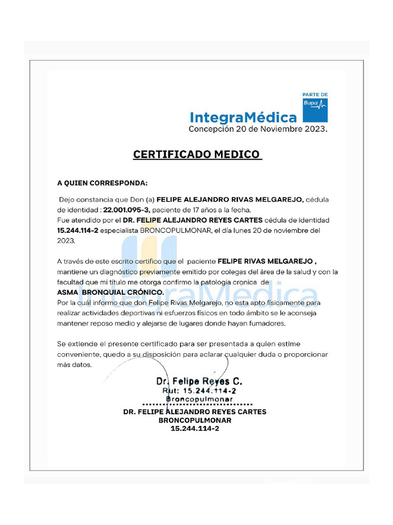 Certificado Integramedica 20112023 PDF | PDF