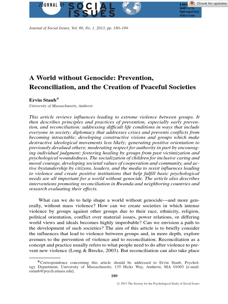 Journal of Social Issues - 2013 - Staub - A World Without Genocide ...