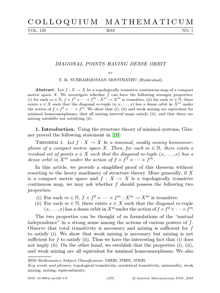 Diagonal Points Having Dense Orbit | PDF | Compact Space | Continuous Function