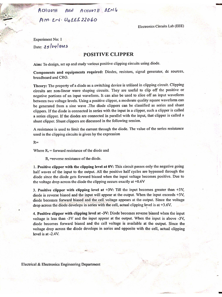Achouth's Electronics Clipper and Clamper Lab Assignment (Fair) | PDF