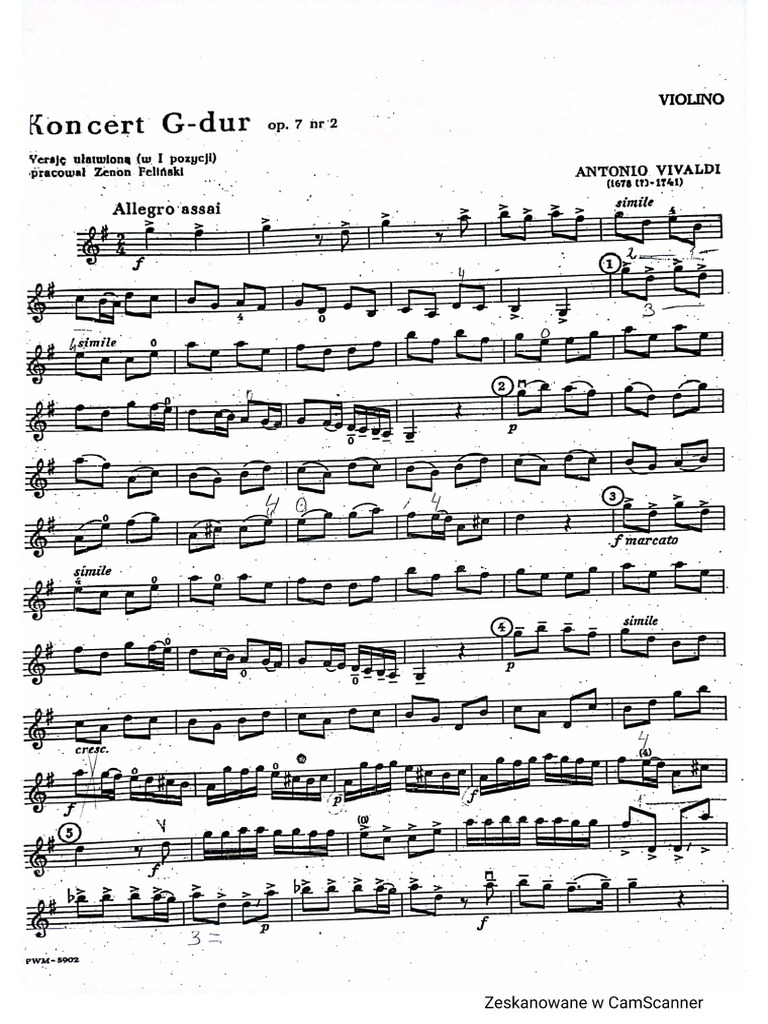 A. Vivaldi Koncert G Dur Op. 7 Nr. 2 I Pozycja | PDF