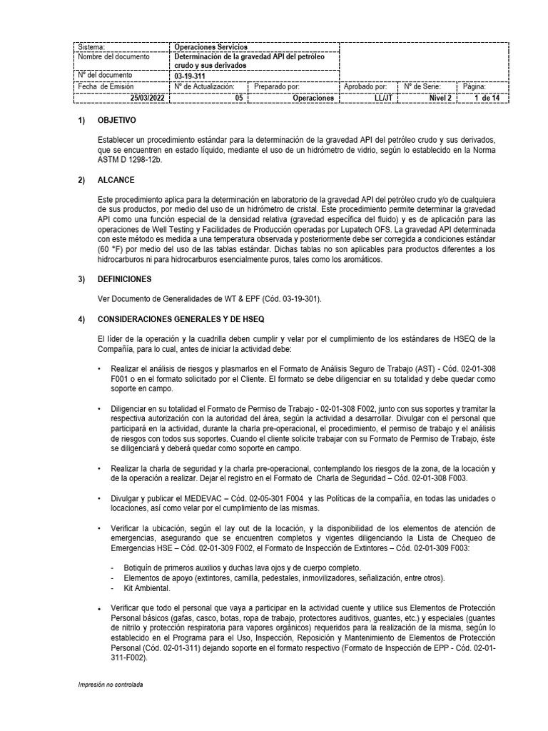 Determinación de La Gravedad API Del Petróleo Crudo y Sus Derivados V5 ...