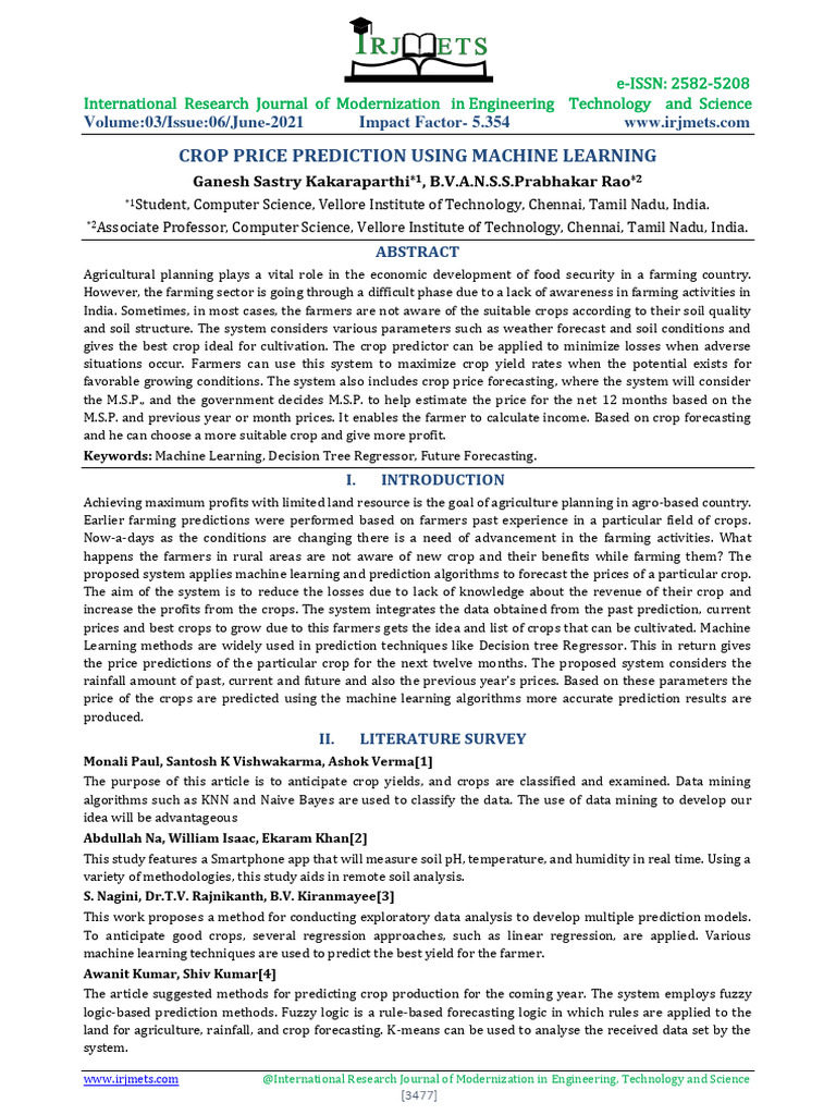Crop Price Prediction Using Machine Learning | PDF | Machine Learning ...