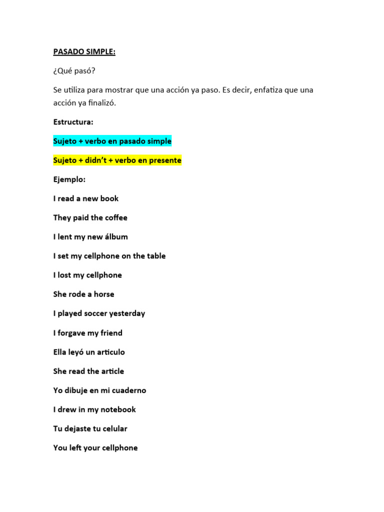 PASADO SIMPLE y PASADO CONTINUO | PDF