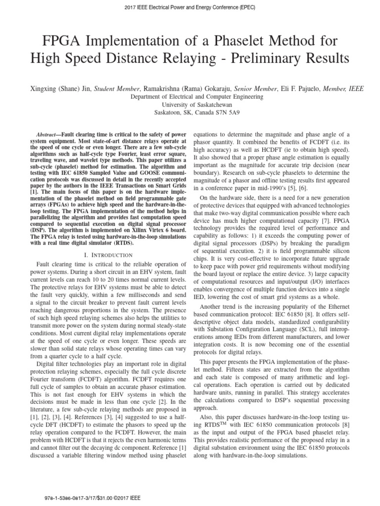 FPGA Implementation of A Phaselet Method For High Speed Distance Relaying Preliminary Results ...