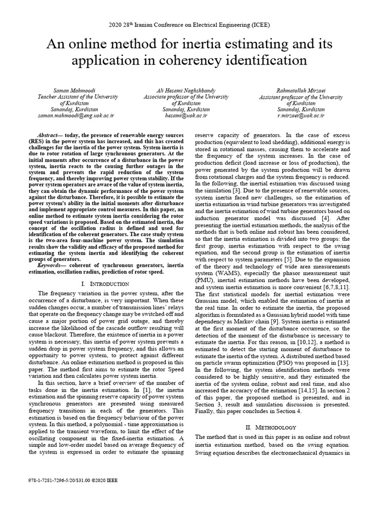 An Online Method For Inertia Estimating and Its Application in ...