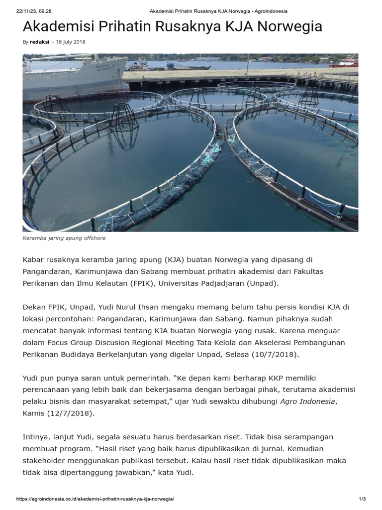 Akademisi Prihatin Rusaknya KJA Norwegia | PDF