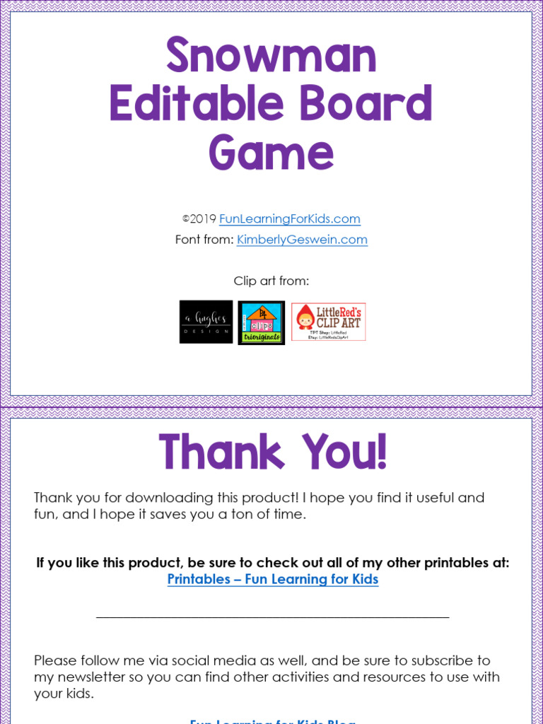 Editable Snowman Board Game | PDF | Computer File | Computing