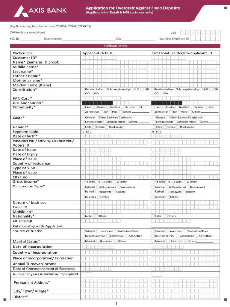 Advanced Against TDR Application Form Nri and Retail CDR | PDF