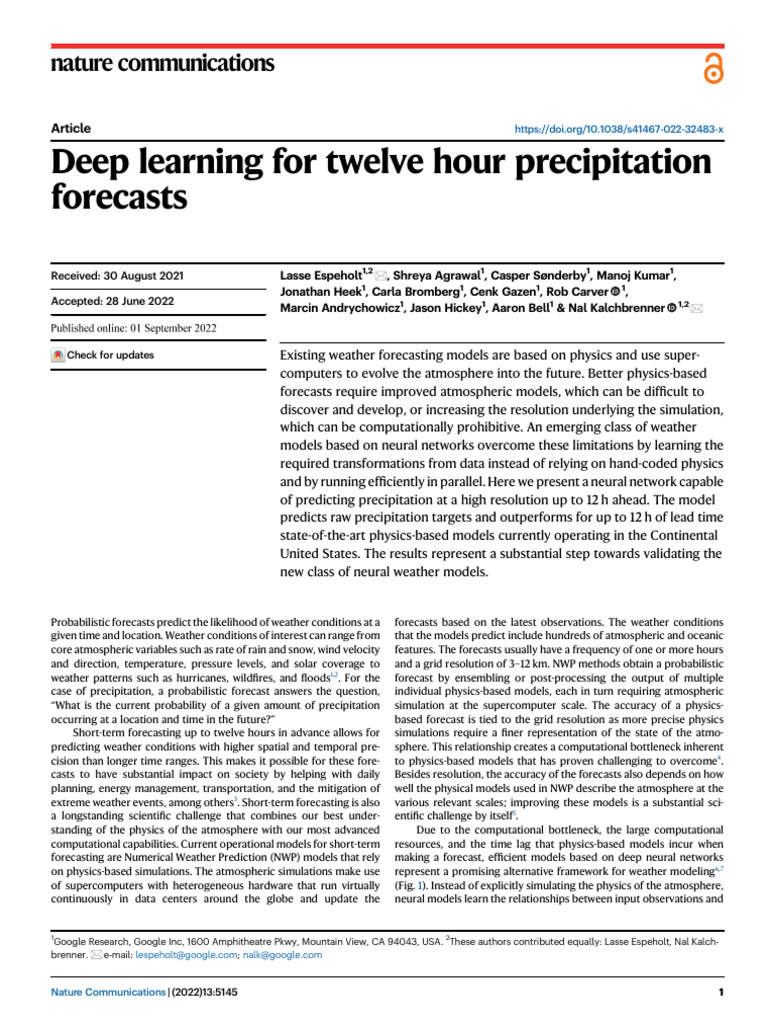 Deep Learning For Twelve Hour Precipitation Forecasts - Nature - s41467 ...