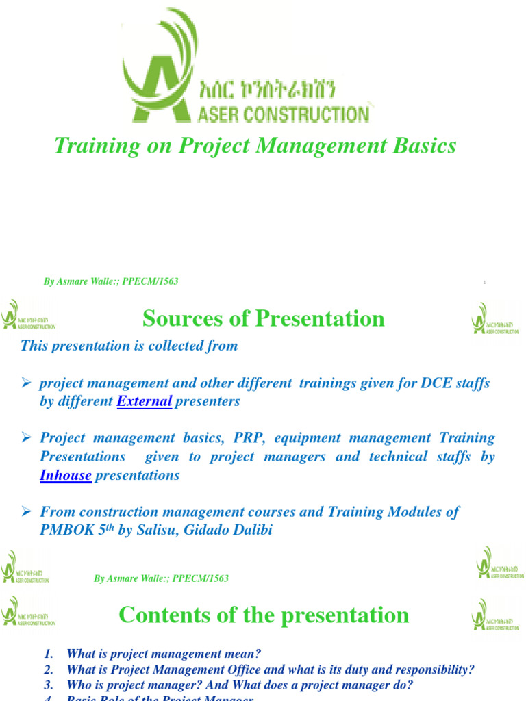 Project Management Basics Presentation Aser Pdf Project Management Leadership