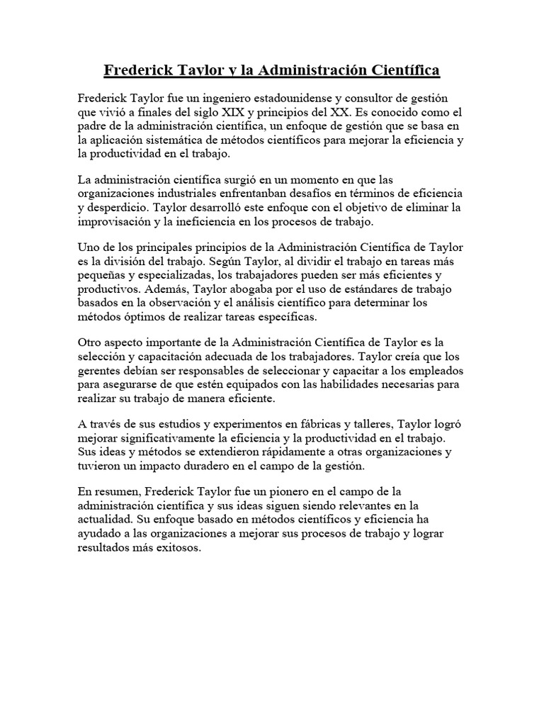 Frederick Taylor y la Administración Científica | PDF