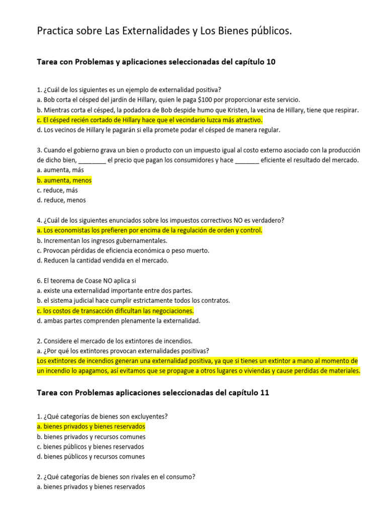 Practica Sobre Las Externalidades y Los Bienes Publicos | PDF | Exterioridad | Bienes