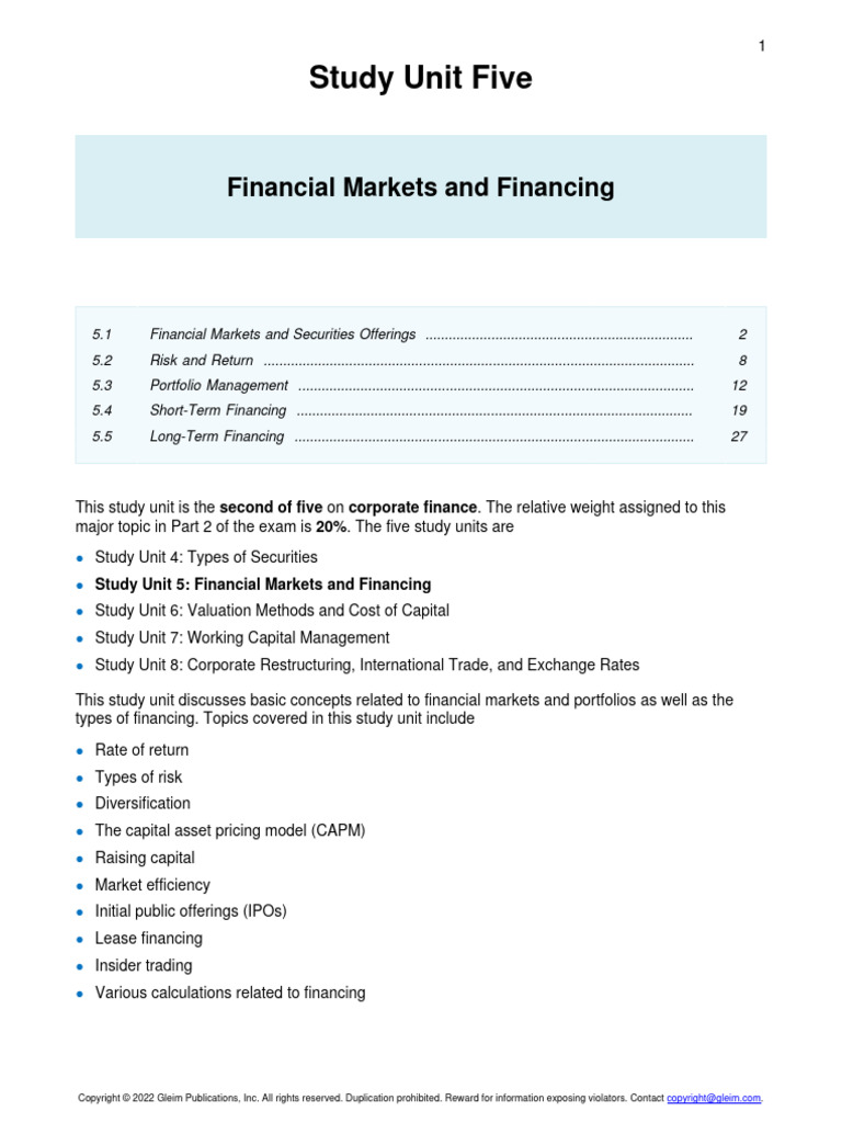 Unit 5 | PDF | Financial Risk | Capital Asset Pricing Model