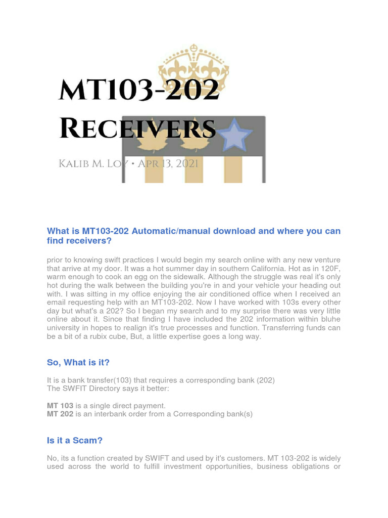 MT 103202 | PDF | Banks | Securitization