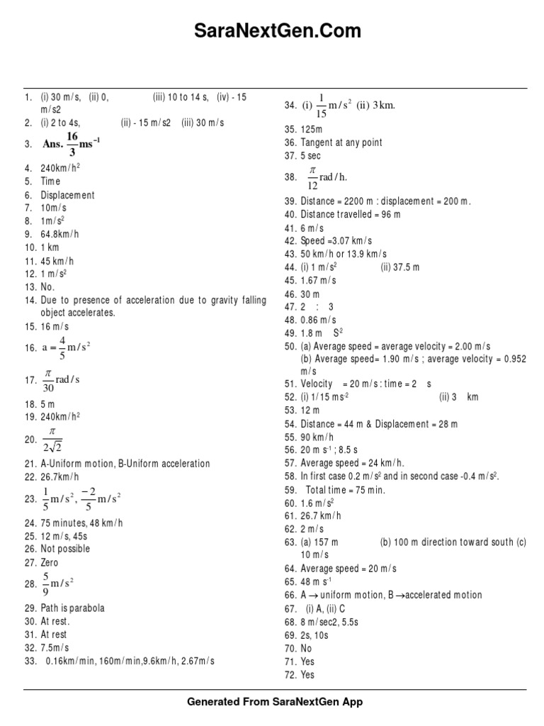 Chapter 6 - Motion - Solutions - Class 9 Physics Question Bank With Solutions CBSE - PDF ...