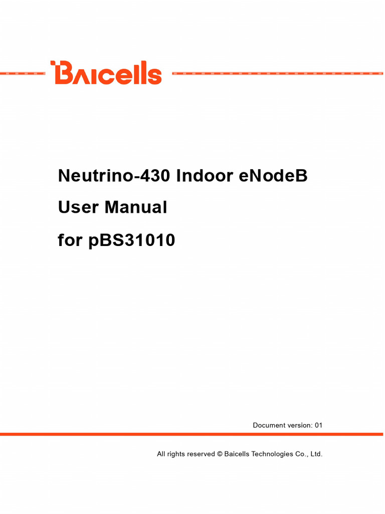 Neutrino-430 Indoor Enodeb User Manual For Pbs31010: Document Version ...