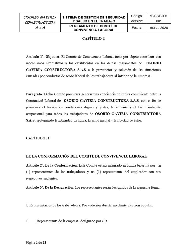 Reglamento de comite de convivencia | PDF | Regulación | Justicia