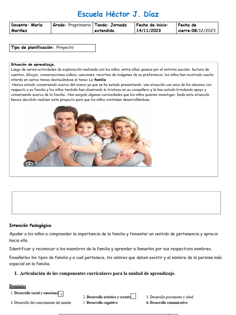 Inicial Proyecto La Familia | PDF | Los símbolos | Aprendizaje