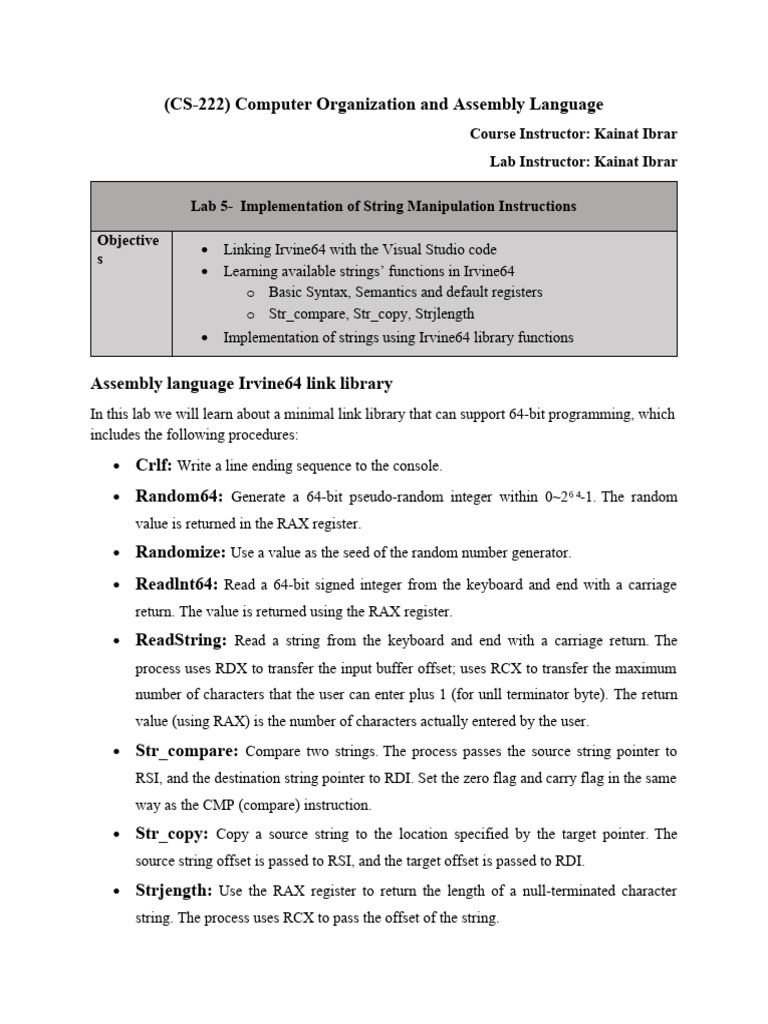 Lab5 Implementation Of String Instructions Pdf String Computer 5987