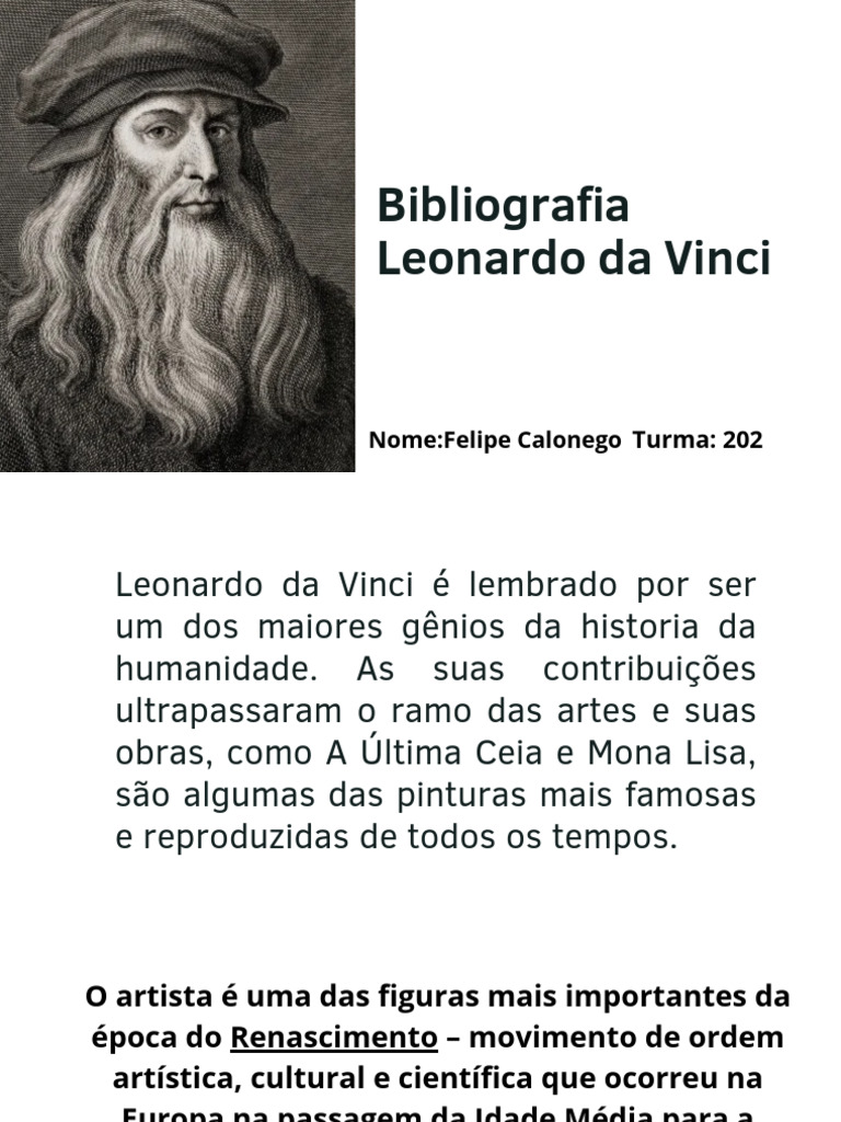 Leonardo Da Vinci - Apresentação | Download grátis PDF | Leonardo da Vinci