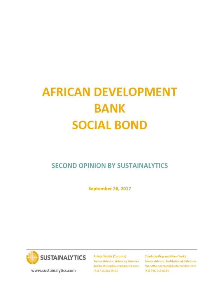 Sustainalytics. 2017. African Development Bank Social Bond Second Opinion by Sustainalytics ...