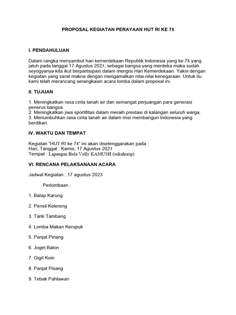 793 Contoh Proposal Singkat Kegiatan 17 Agustus | PDF 793 Contoh Proposal Singkat Kegiatan 17 Agustus | PDF