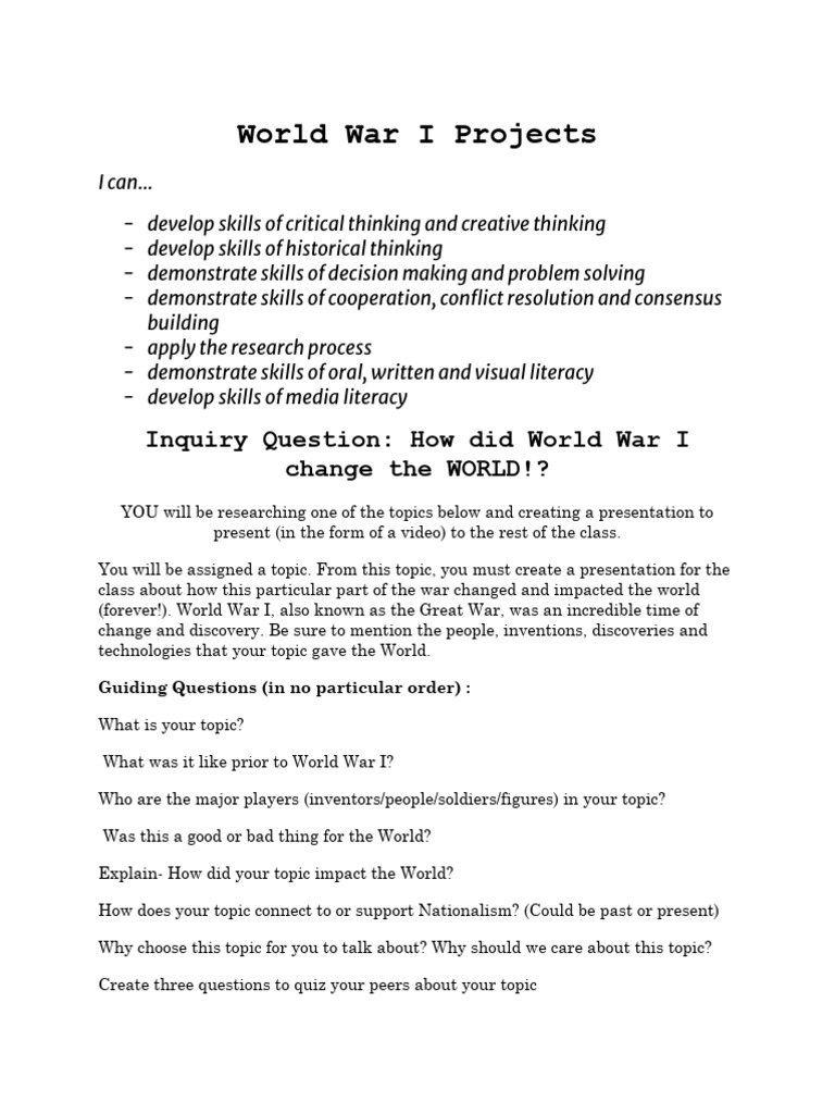 World War I Projects | PDF | Cognitive Science | Communication