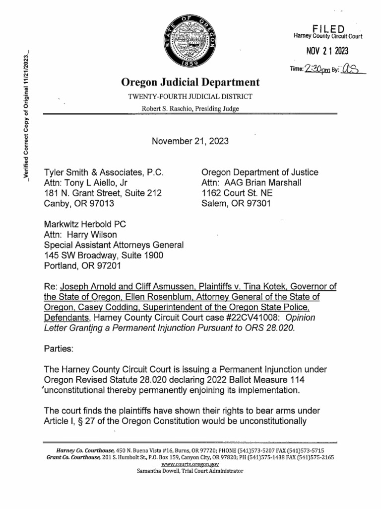 Oregon Judge: Anti-Gun Measure 114 Unconstitutional, Permanently ...