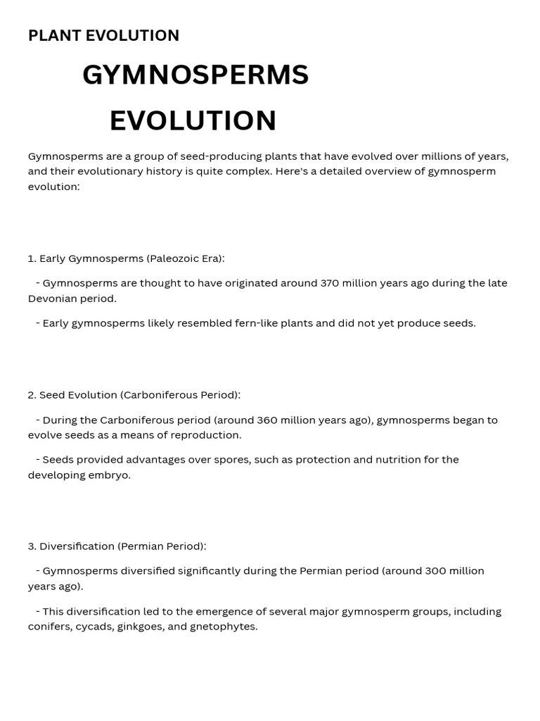 Gymnosperm Evolution Overview | PDF | Paleozoic First Appearances | Plants