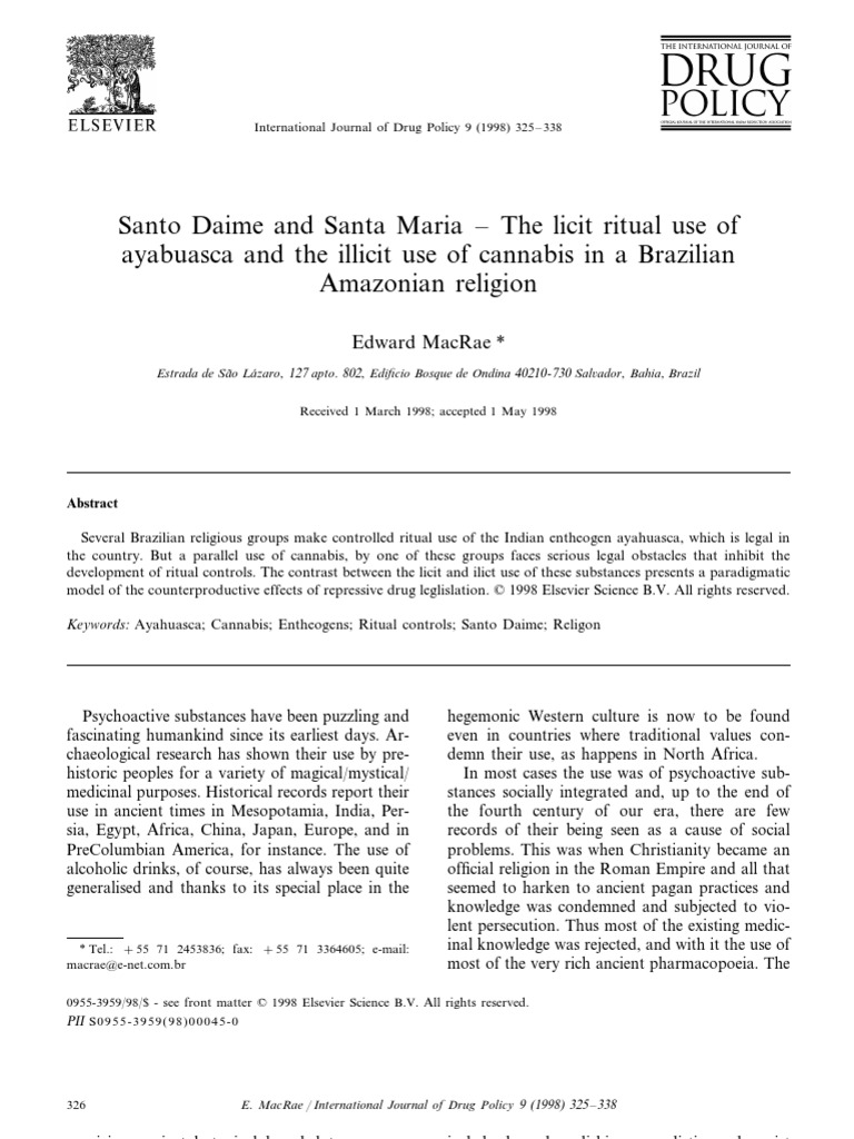 Santo Daime and Santa Maria - The Licit Ritual Use of Ayabuasca and The ...