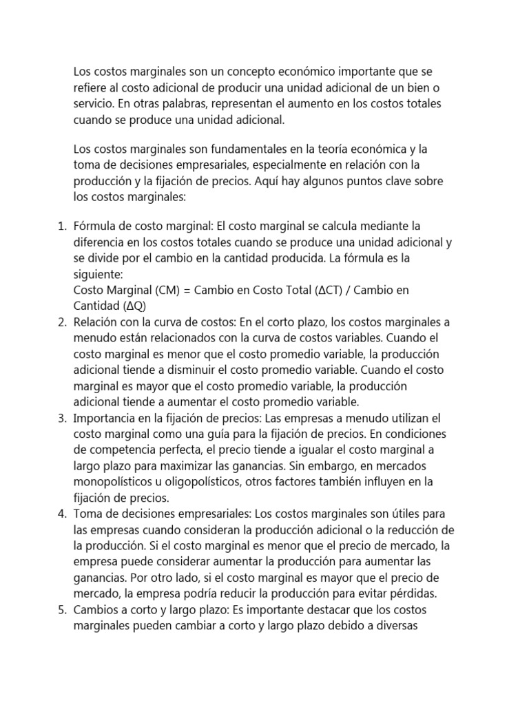 Costos Marginales | PDF | Costo marginal | Precios
