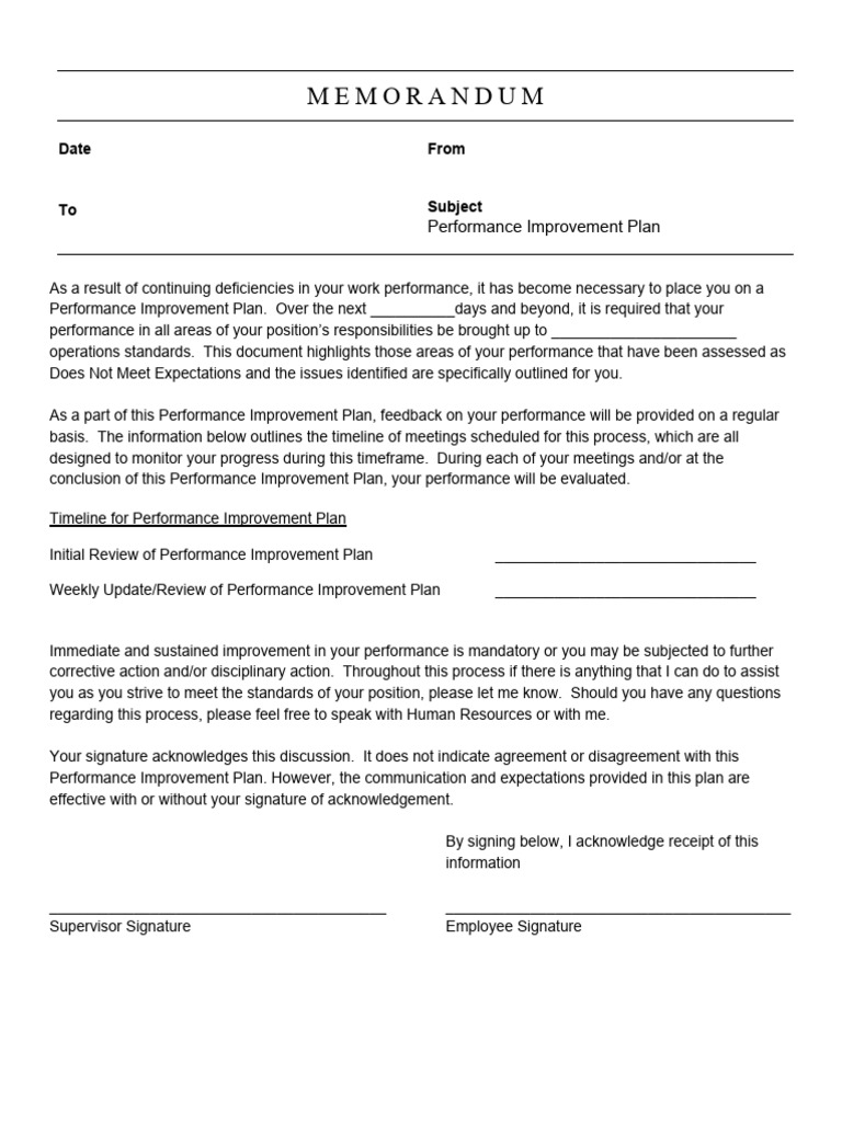 PIP Memo & Template | PDF | Business